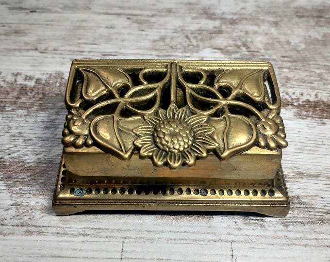 Rococo Style Brass Stamp Dispenser | Art Nouveau Desk Stamp Dispenser ...