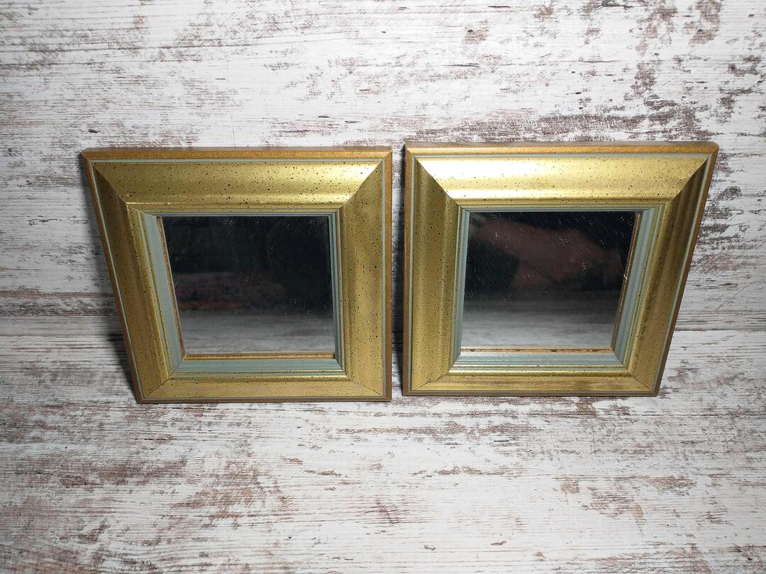 Vintage Speckled Wall Mirrors: 70s Gold Framed Square Set - Etsy