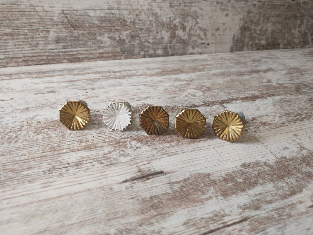 Set of 5 Vintage Gold Drawer Pulls | Mid Century Starburst Drawer Handles | Mid Century Drawer ...
