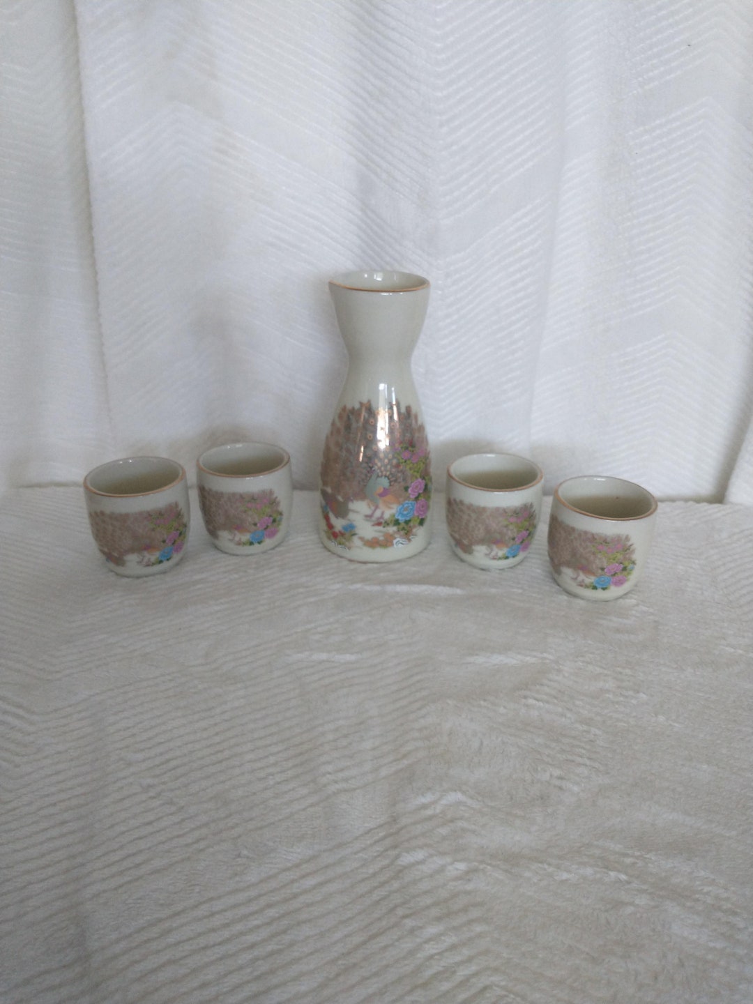 Heisei Japan Saki Set Featuring Peacock Motif Vintage Peacock Saki Set ...