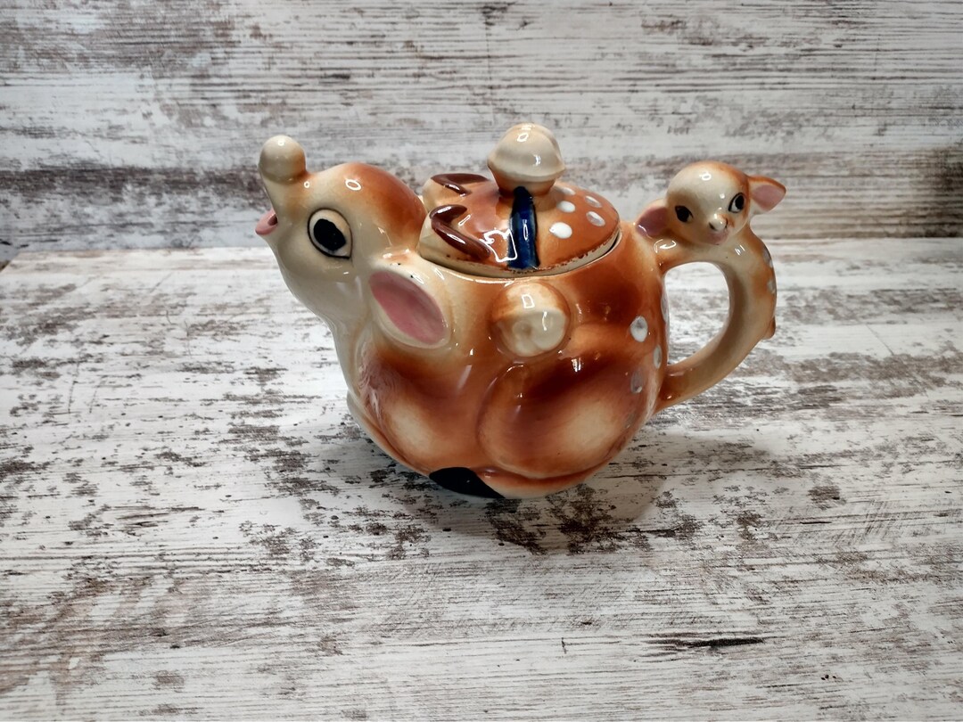 1950s Mother & Baby Deer Teapot Vintage Teapot Anthropomorphic Deer ...