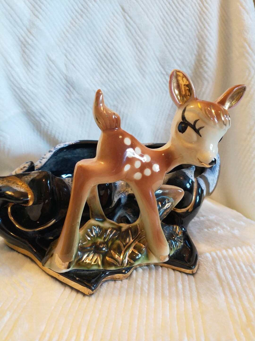 Mid Century Black & Gold Deer Planter Mid Century Anthropomorphic Deer ...