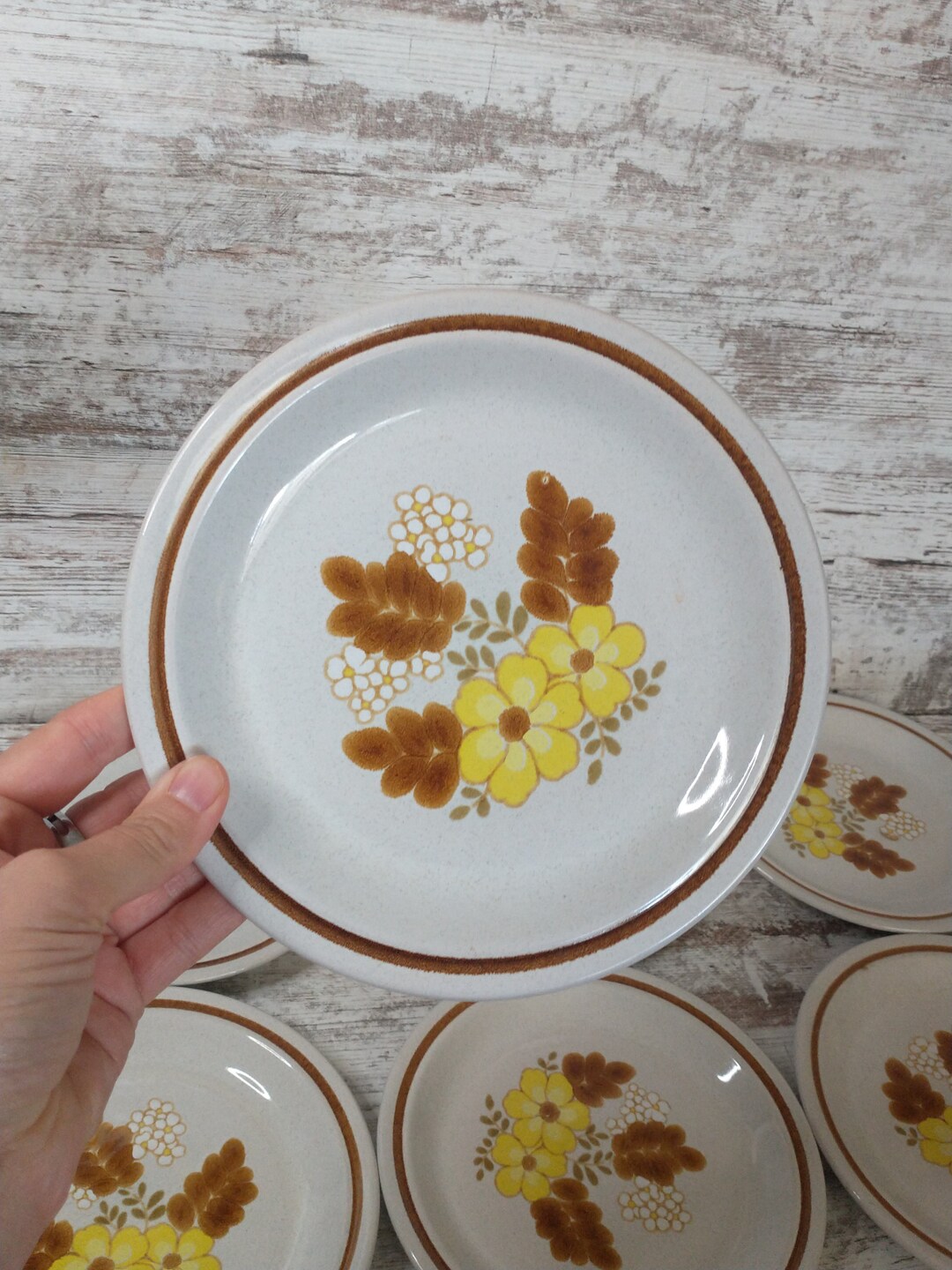Boho Stoneware Plates | Vintage Nikko Color Stone Yellow Flower Saucer ...