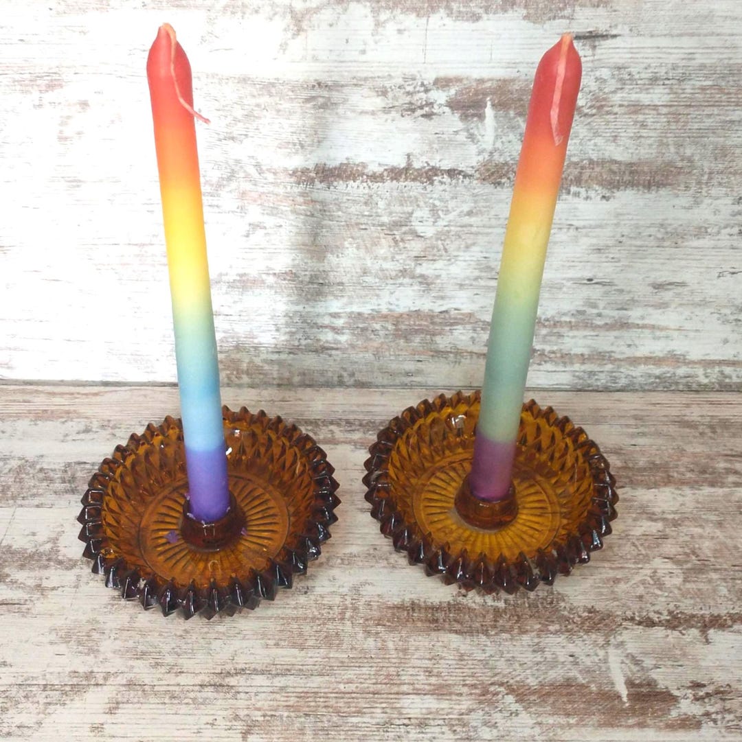 Vintage Amber Glass Candlestick Holders - Indiana Glass Boho Decor - Etsy