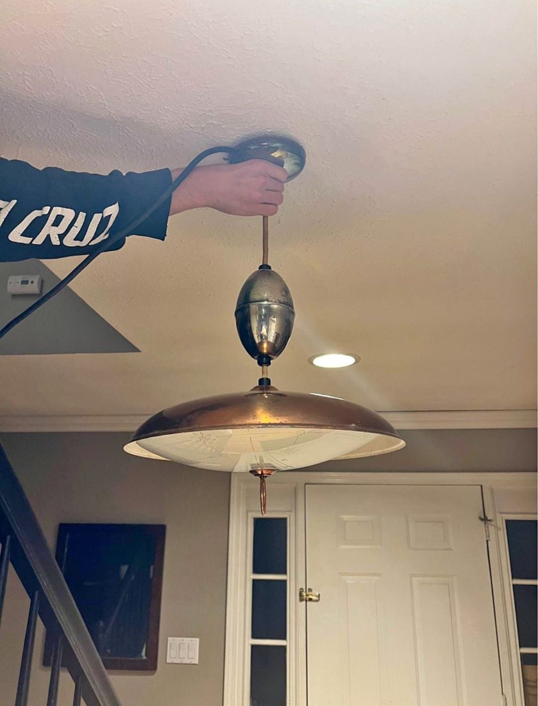 Vintage Atomic Era Pull Down Light Fixture Vintage Retractable Light ...