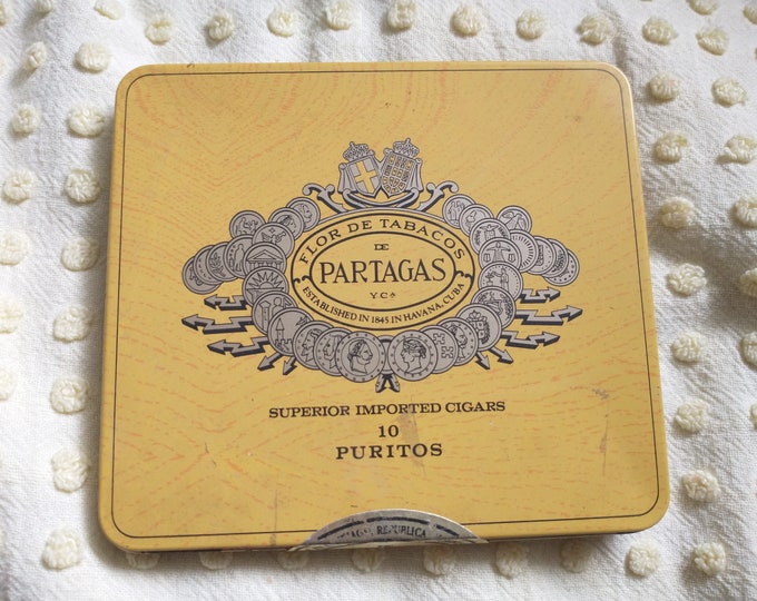 Cigar Tin | Vintage Cigar Box Container | Yellow Cigar Box Tin | Retro ...