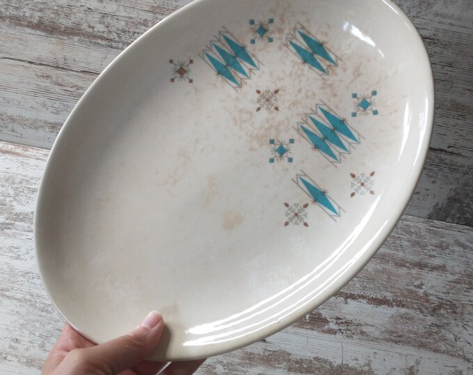 Atomic Starburst Platter MCM Sabin Blue Serving 11” Oval Plate Platter ...