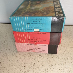 Guild Picture Puzzles Set of Three in Aqua, Pink, and Red 1950s ...