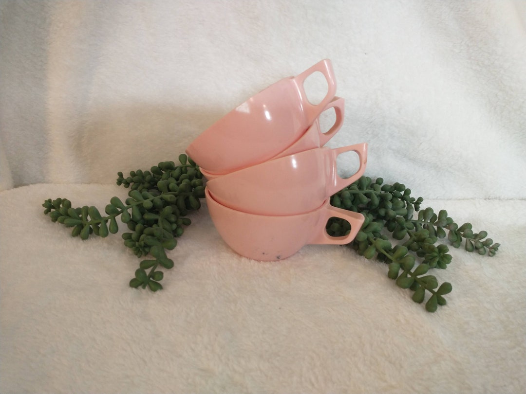 4 Pink Sun-valley Melmac Atomic Mid Century Modern Tea Cups MCM Pink ...