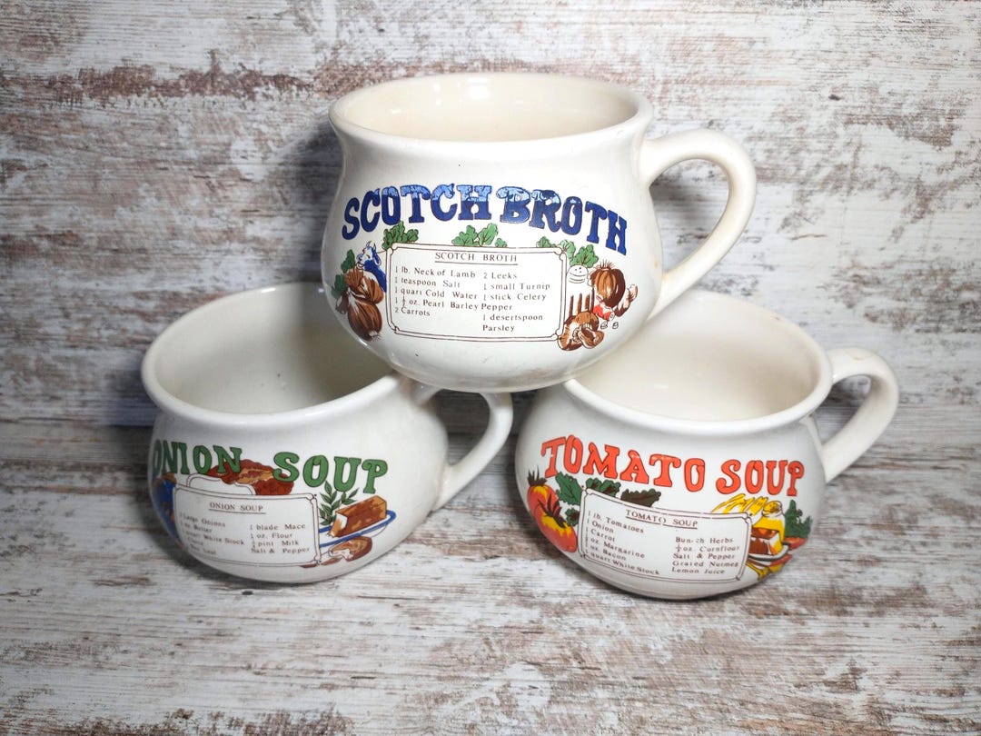 Vintage Ceramic Soup Mug Set: Retro Recipe Bowls - Etsy
