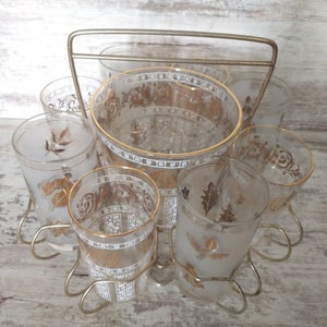 Mid Century Drink Caddy With 8 Glasses & Ice Bucket Vtg MCM Drinkware ...