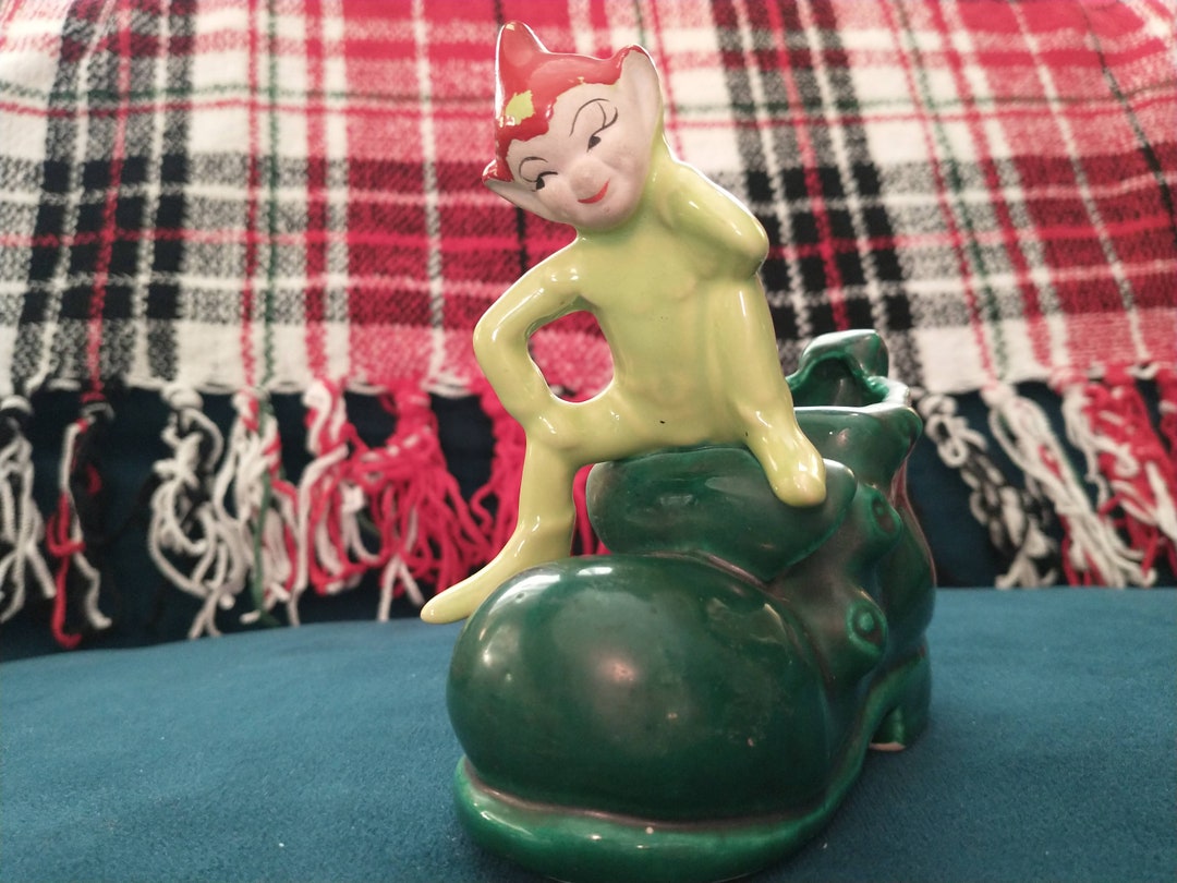 Christmas Pixie Figurine | Japan Pixie Sitting on a Boot Planter ...