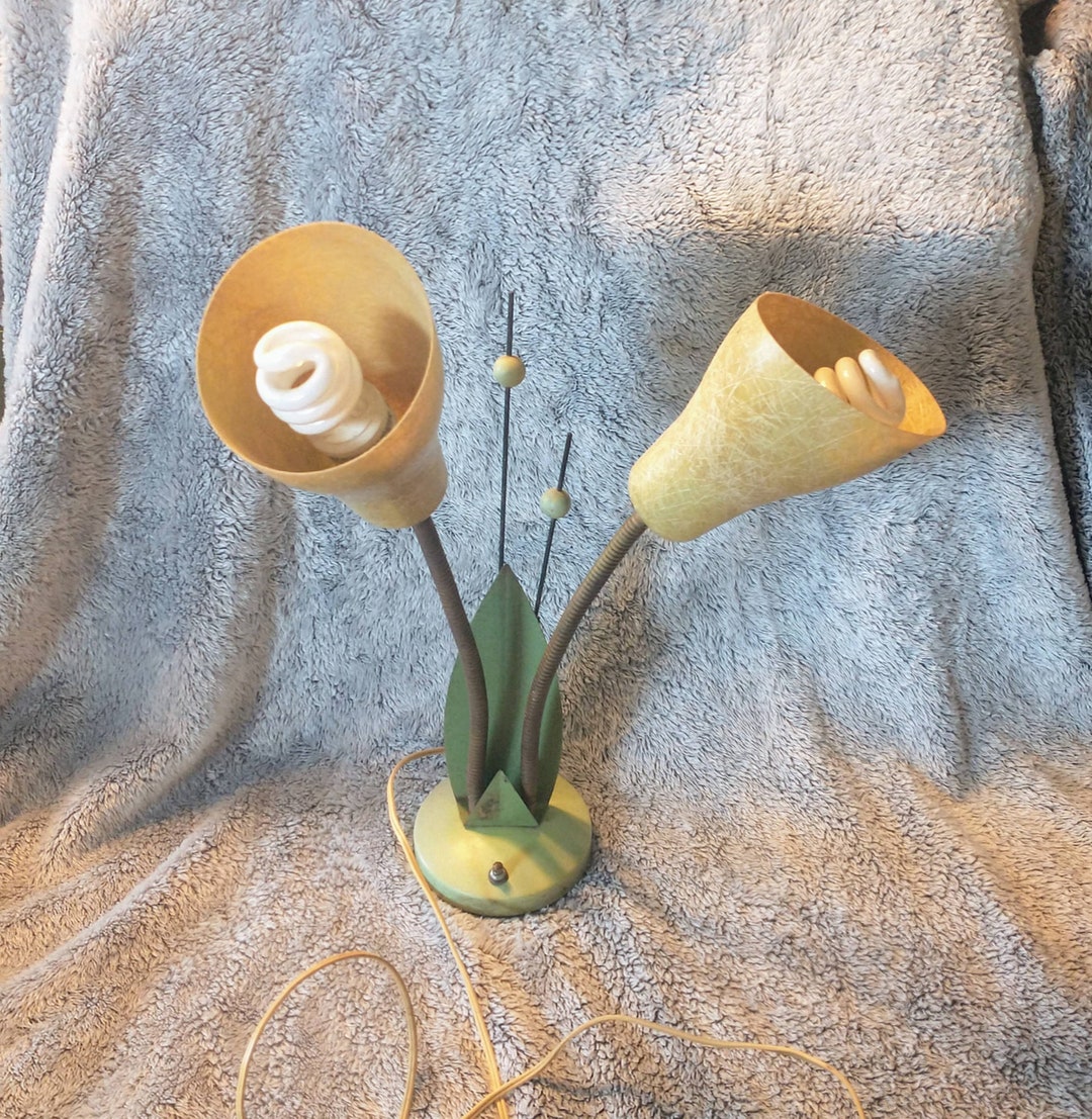 Atomic Era Lamp Double Lamp W/ Original Fiberglass Shades MCM Space Age ...