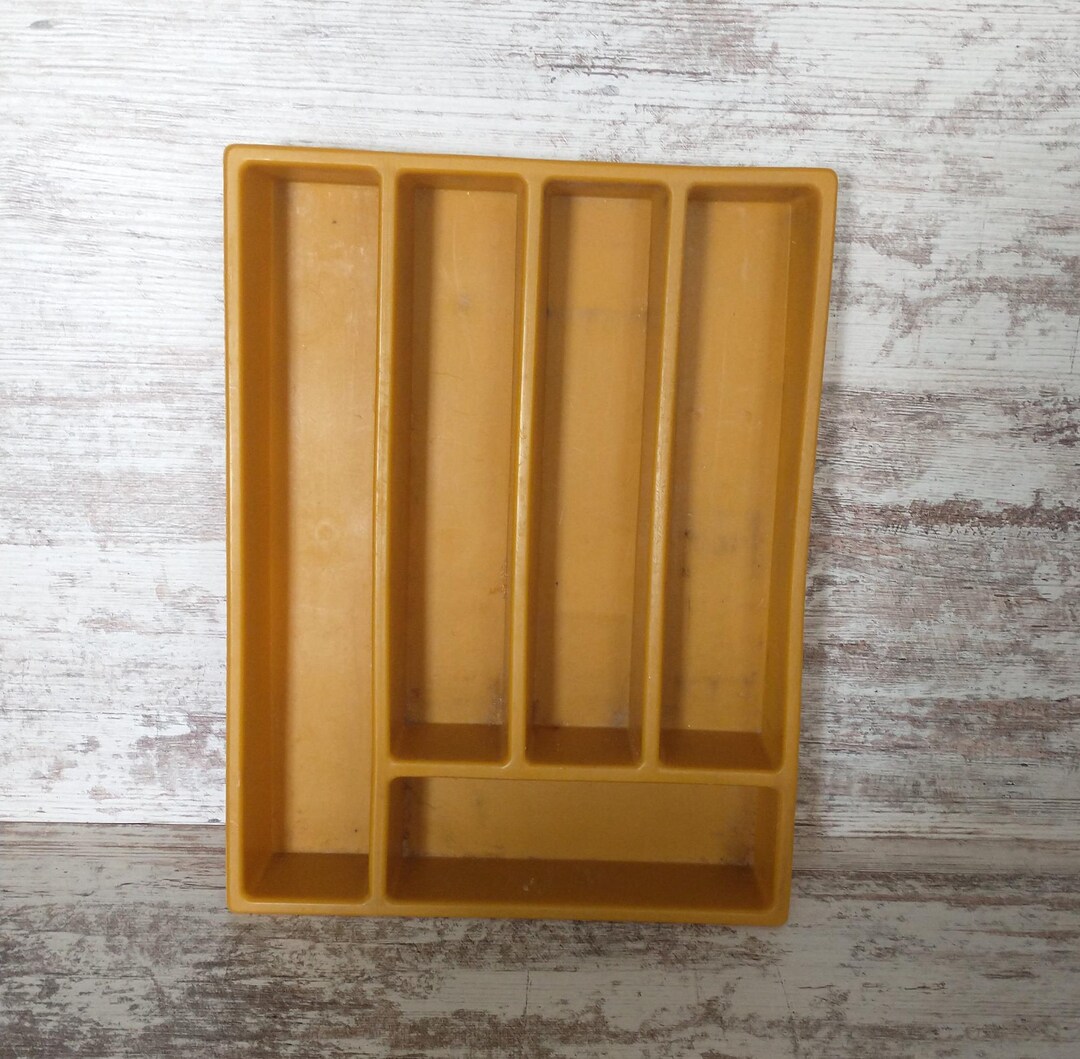 Vintage 1970s Mustard Yellow Silverware Tray: Retro Kitchen Organizer ...