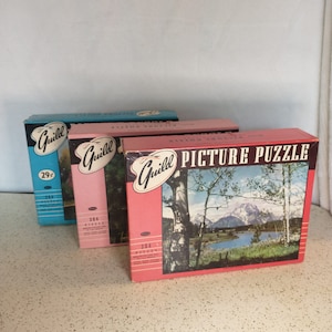 Guild Picture Puzzles Set of Three in Aqua, Pink, and Red 1950s ...