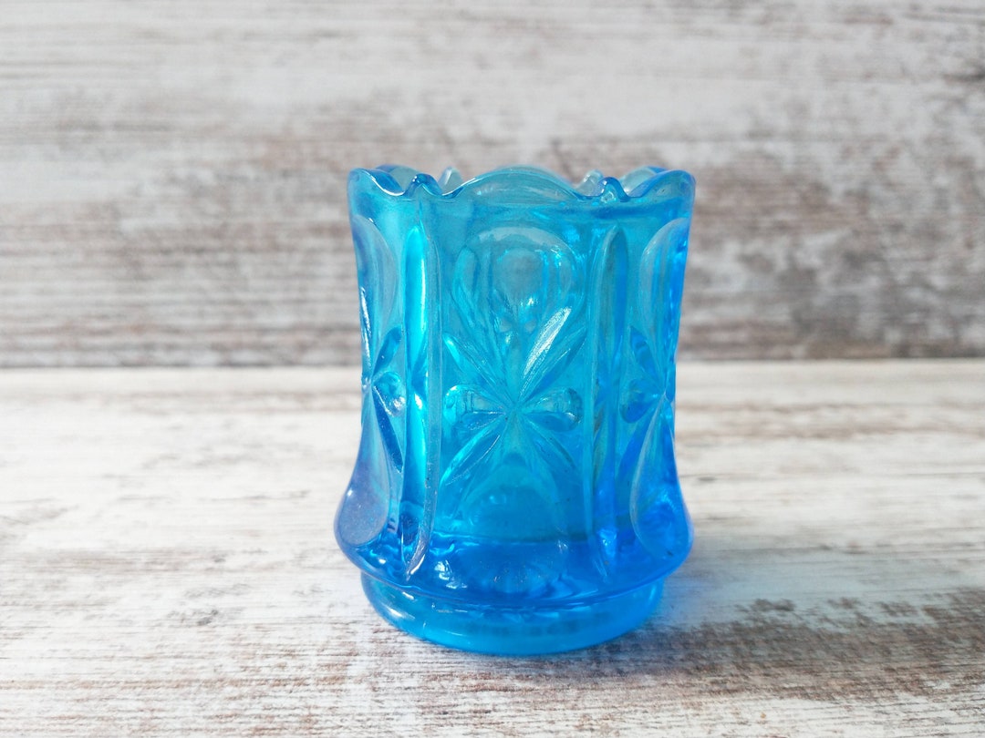Beautiful Blue Ombre Glass Toothpick Holder | Vintage Blue Glass Votive ...