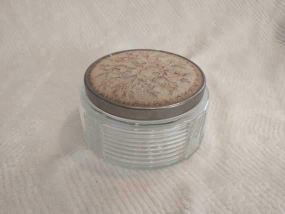 Glass Trinket Box with Mirrored Embroidered Lid | Ant… - Gem