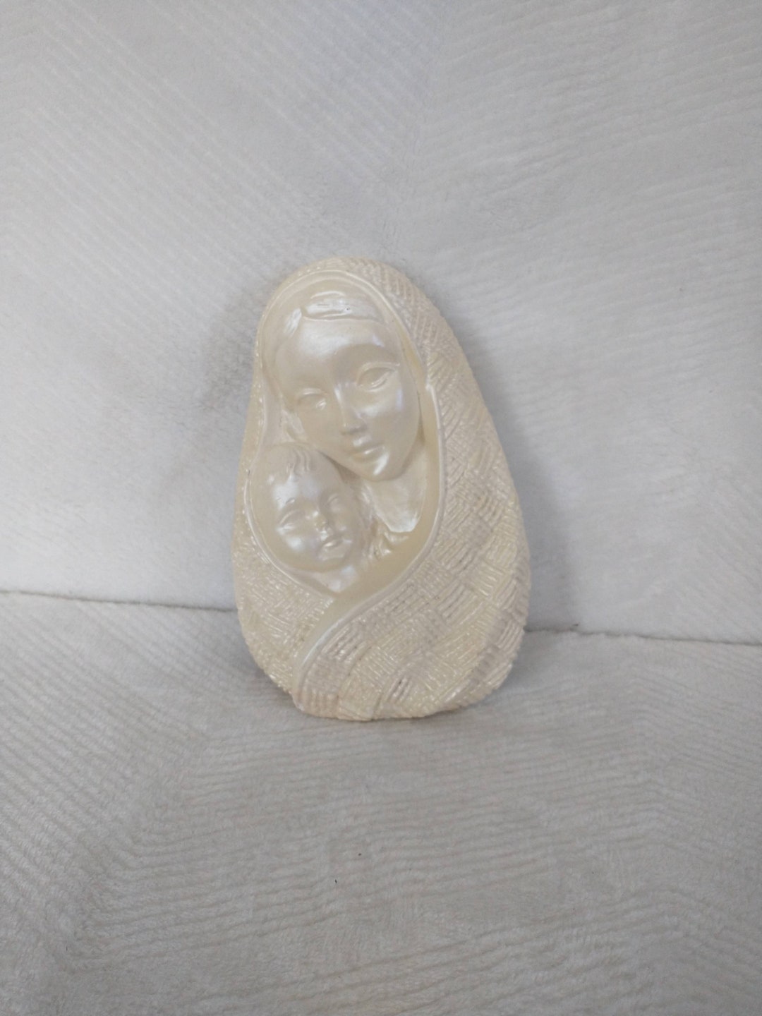 White Pearlized Mother Mary Chalkware | Vintage 1970s White Mary ...