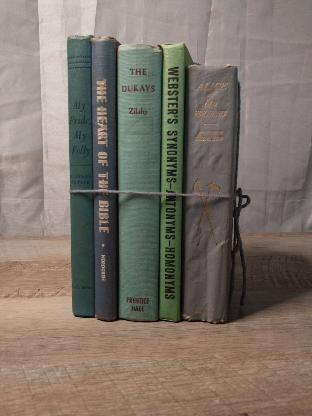 Wedding Book Stack Decor | Vintage Shades of Green Stack of Books ...