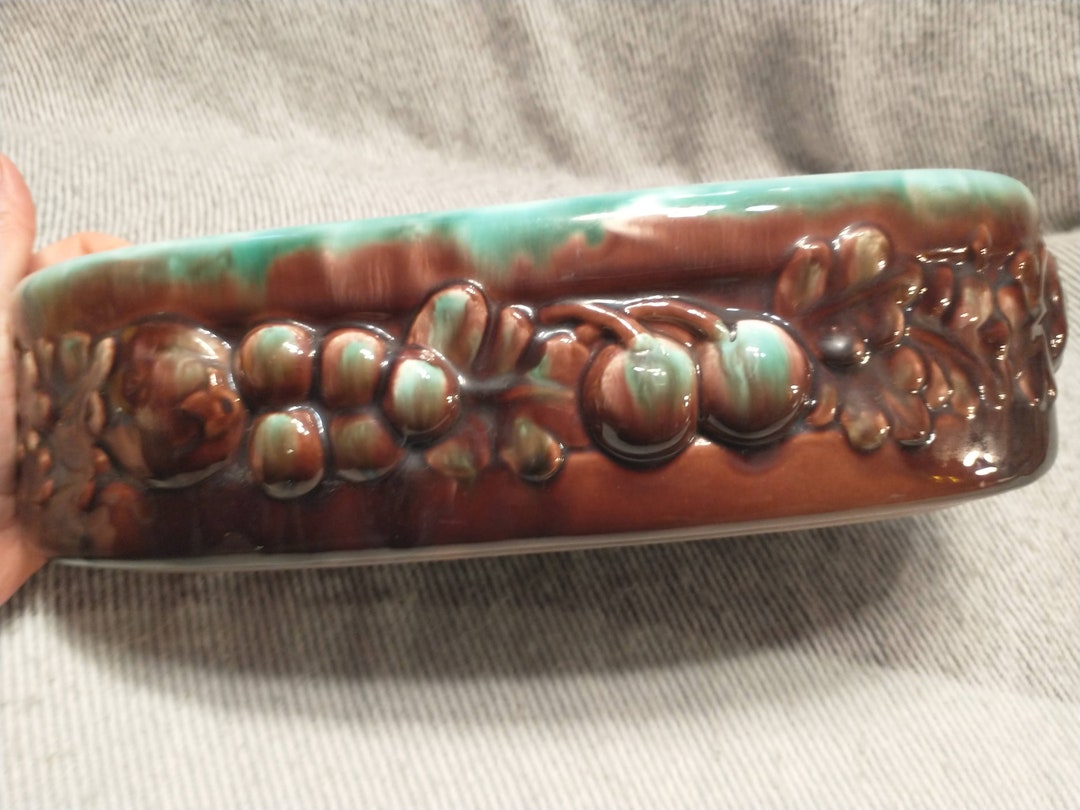 Haeger Pottery Planter: Large Brown & Blue-green Floral Design - Etsy