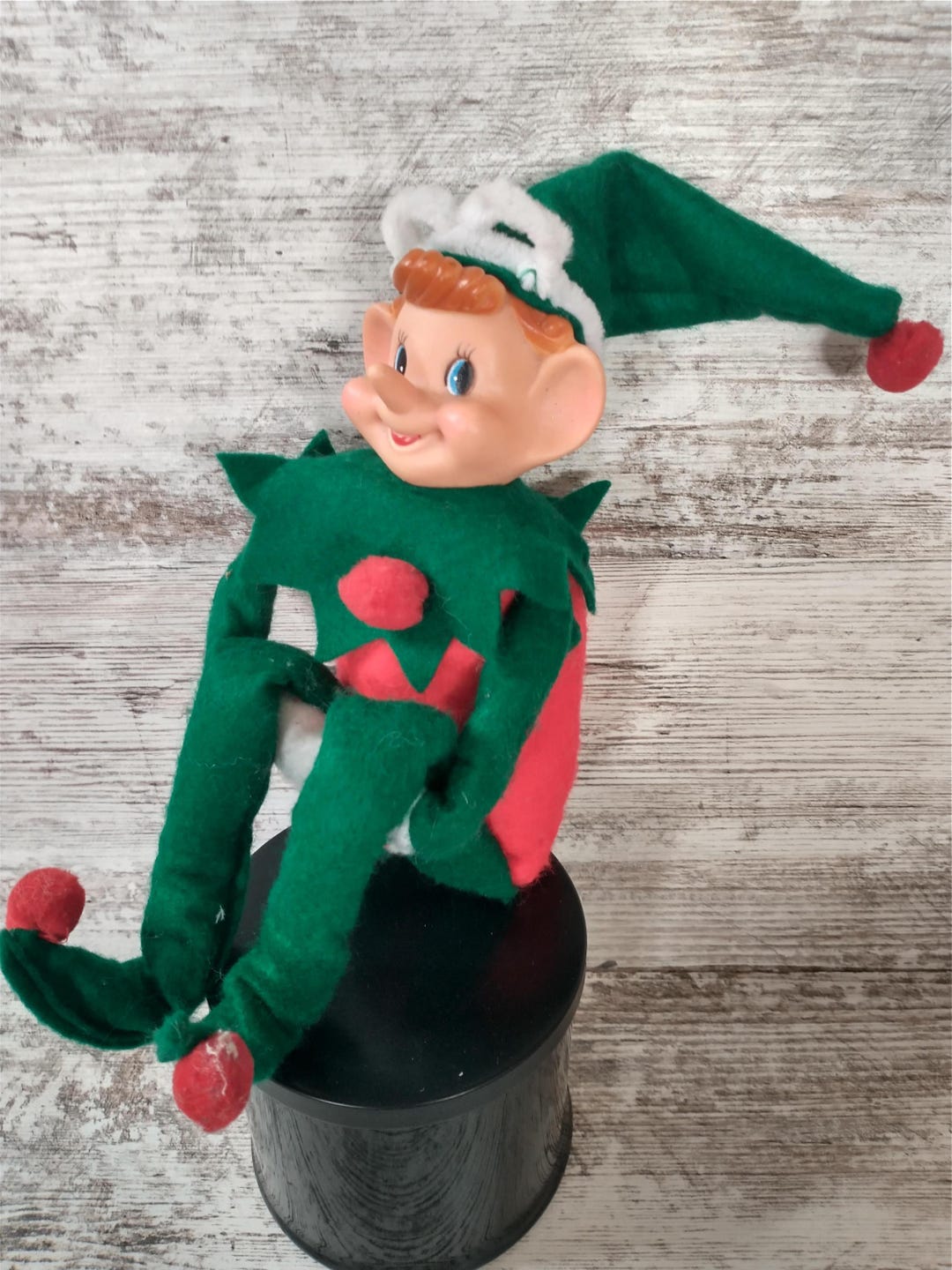 Large Vintage Christmas Elf | Vintage Shelf Sitter Elf | Vintage Pixie ...
