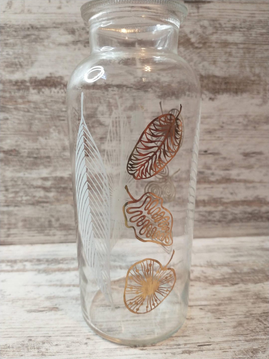 Vintage Gold Leaf Bar Container: Mid-century Modern Glass - Etsy