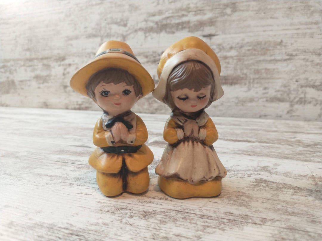 Retro Ceramic Pilgrim Couples Set of 4 : 90s Fall Thanksgiving Decor - Etsy