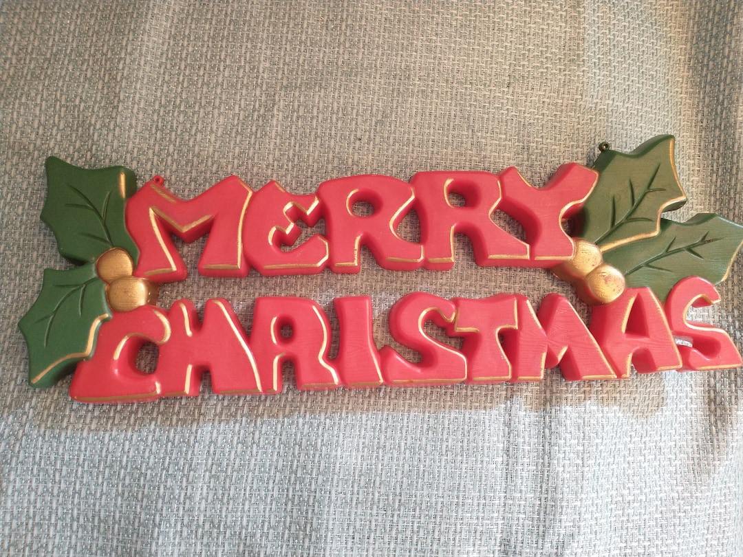 Plastic Merry Christmas Sign Retro 80s Plastic Christmas Decor Vintage ...