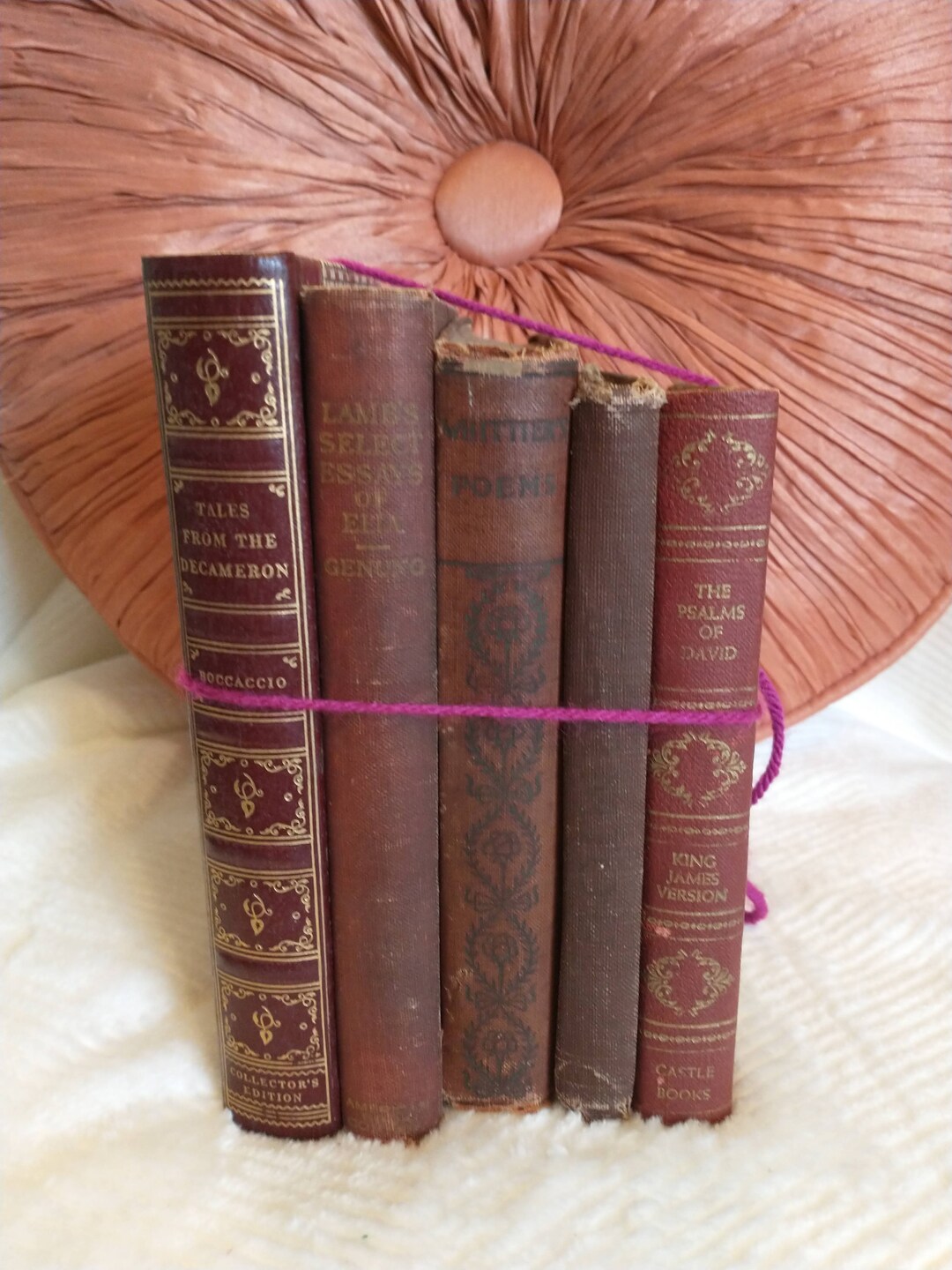 Antique Book Stack Decor Vintage Burgundy Colored Stack of Books ...