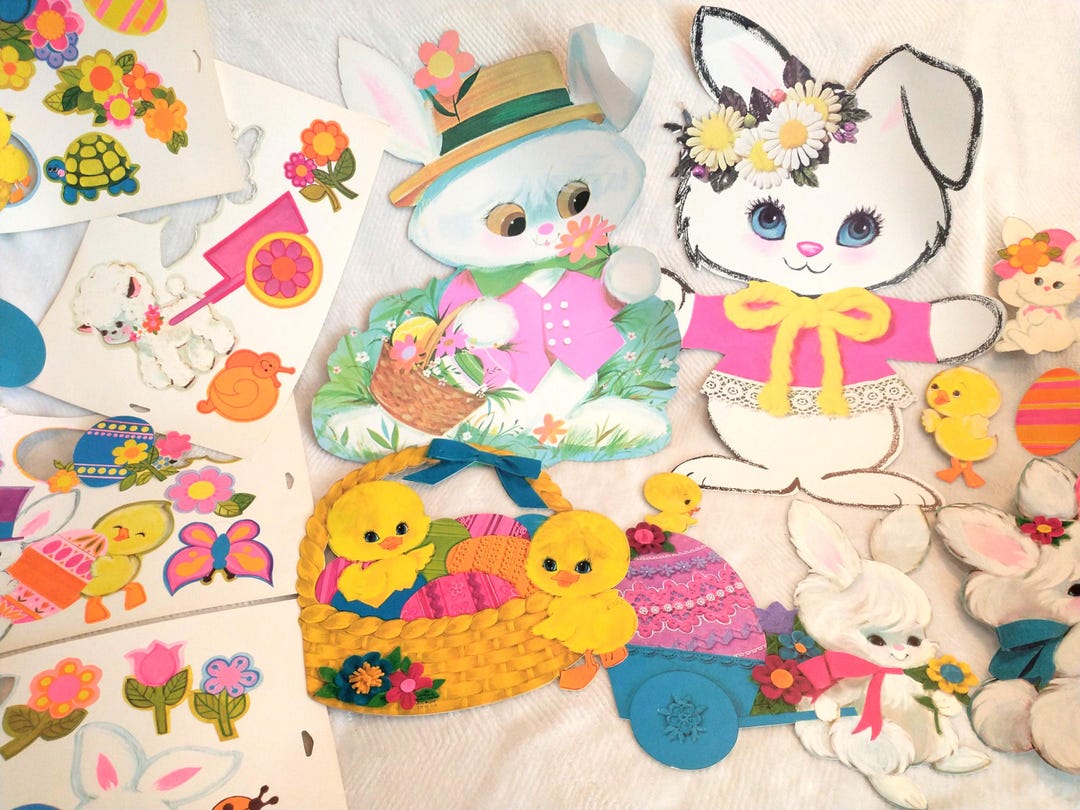 Vintage 1970s Easter Cutouts: Retro Bunny & Chick Decor - Etsy
