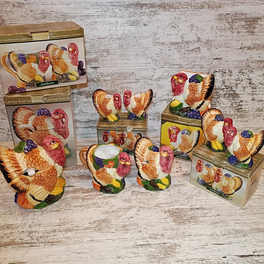 Vintage 90s Turkey Table Set: 8 Piece Thanksgiving Serving - Etsy
