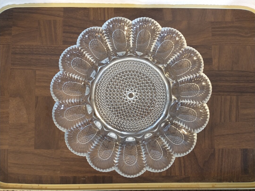 Vintage Indiana Glass Deviled Egg Plate: Clear Glass Serving Platter - Etsy