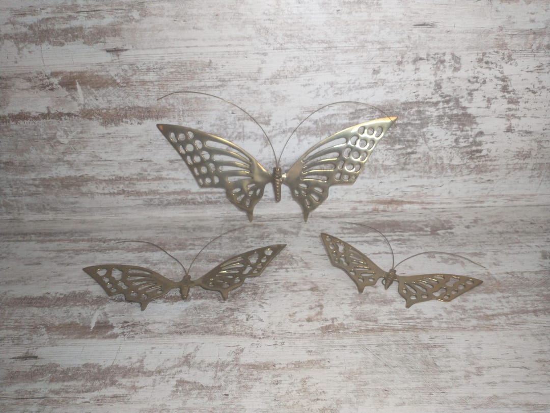 Vintage Home Interiors Butterflies Set of 3 | Vntg Gold Brass Butterfly ...