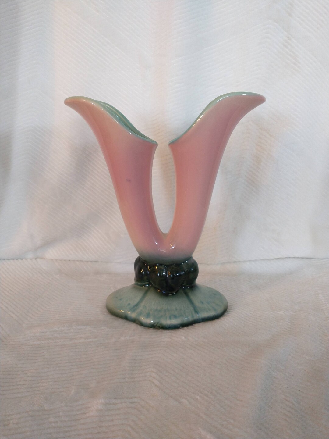 Mid Century Pottery Double Vase in Pink and Aqua | Vintage MCM Pottery ...