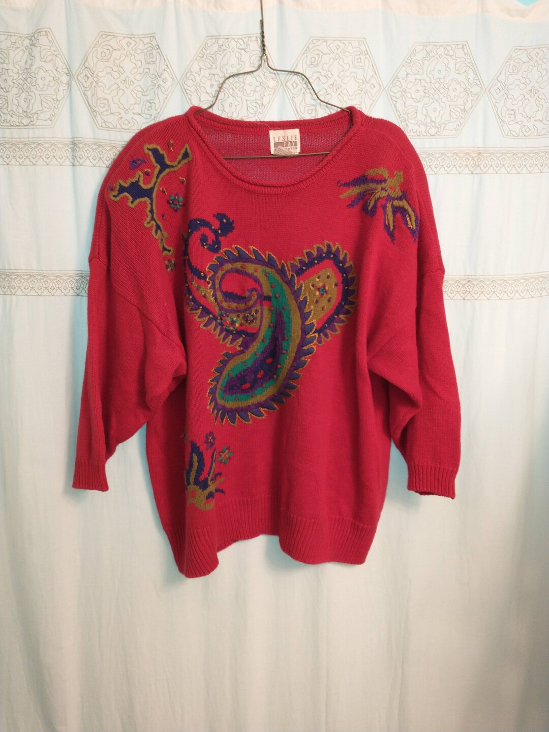 Vintage Leslie Fay Sweater XL: 90s Sequin Paisley Design - Etsy