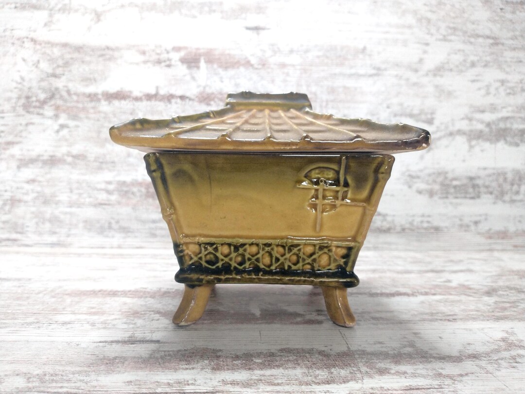 Vintage Asian Pagoda Trinket Dish With Lid | Hand-painted Footed Candy ...