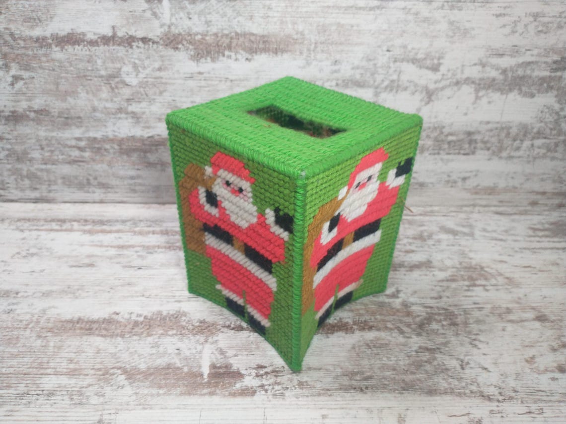 Vintage Yarn Art Santa Tissue Box Cover: Handmade Christmas Decor - Etsy