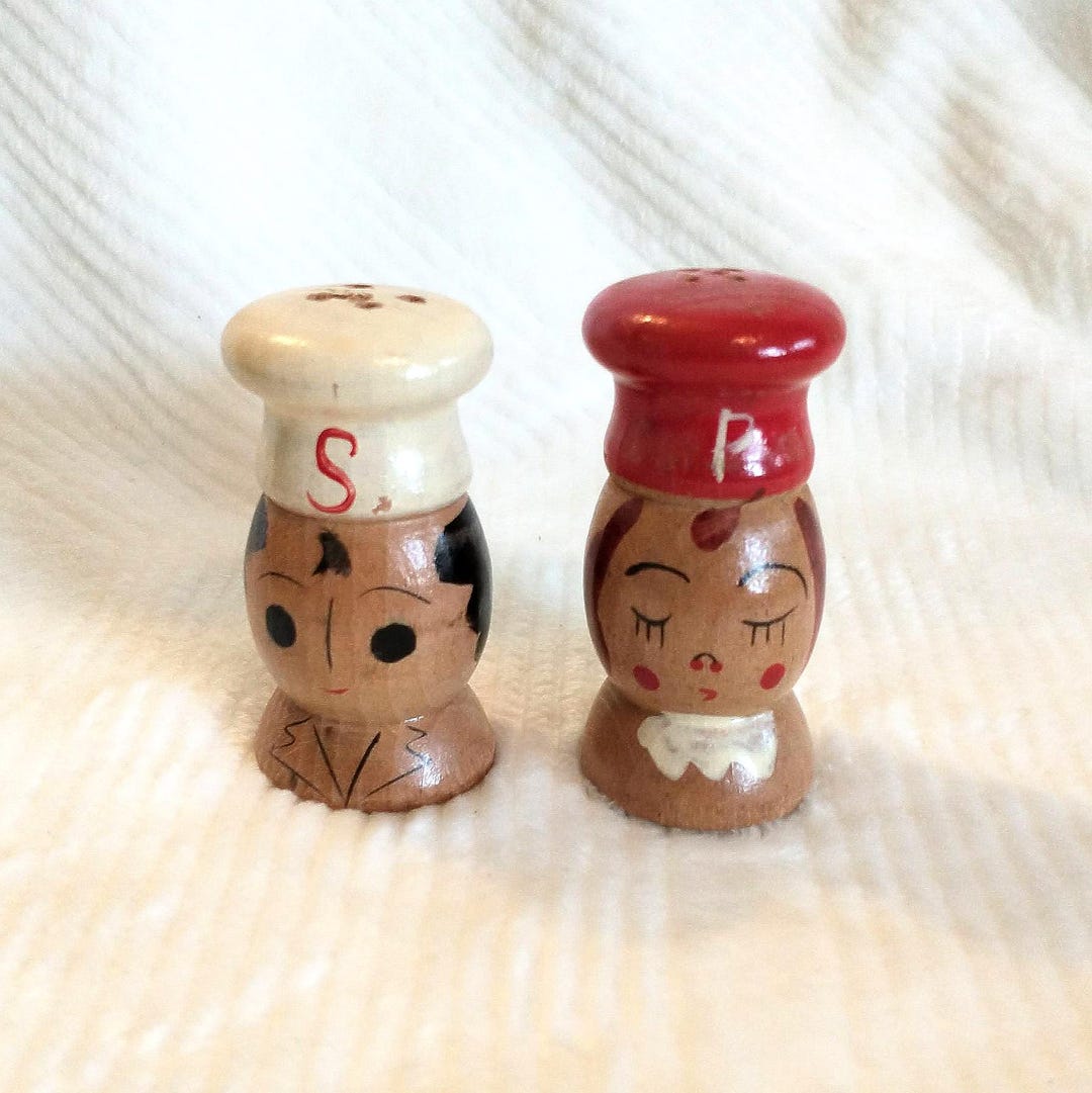 Vintage Wooden Salt and Pepper Shakers – Handcrafted Rustic Kitchen ...