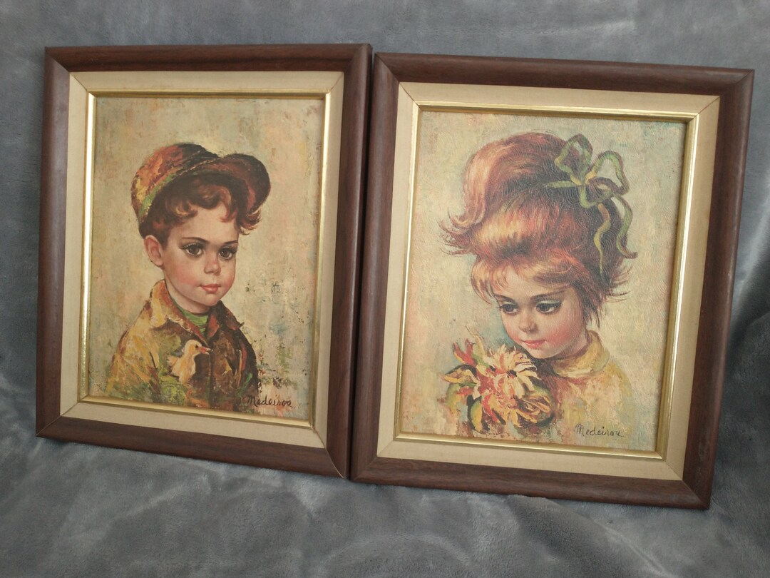 MCM Big Eye Lithographs: "huck Finn" & "honey Bun" by Madeiros - Etsy