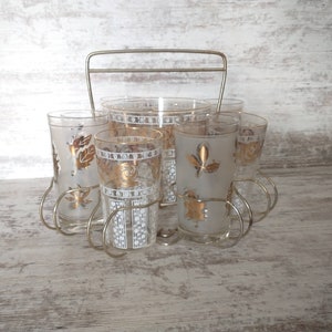 Mid Century Drink Caddy With 8 Glasses & Ice Bucket Vtg MCM Drinkware ...