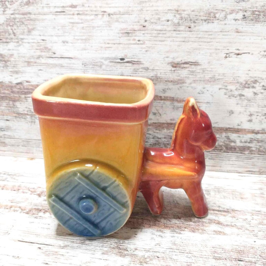 Vintage Japan Ceramic Donkey Planter – Mid-century Animal Pot, Retro ...