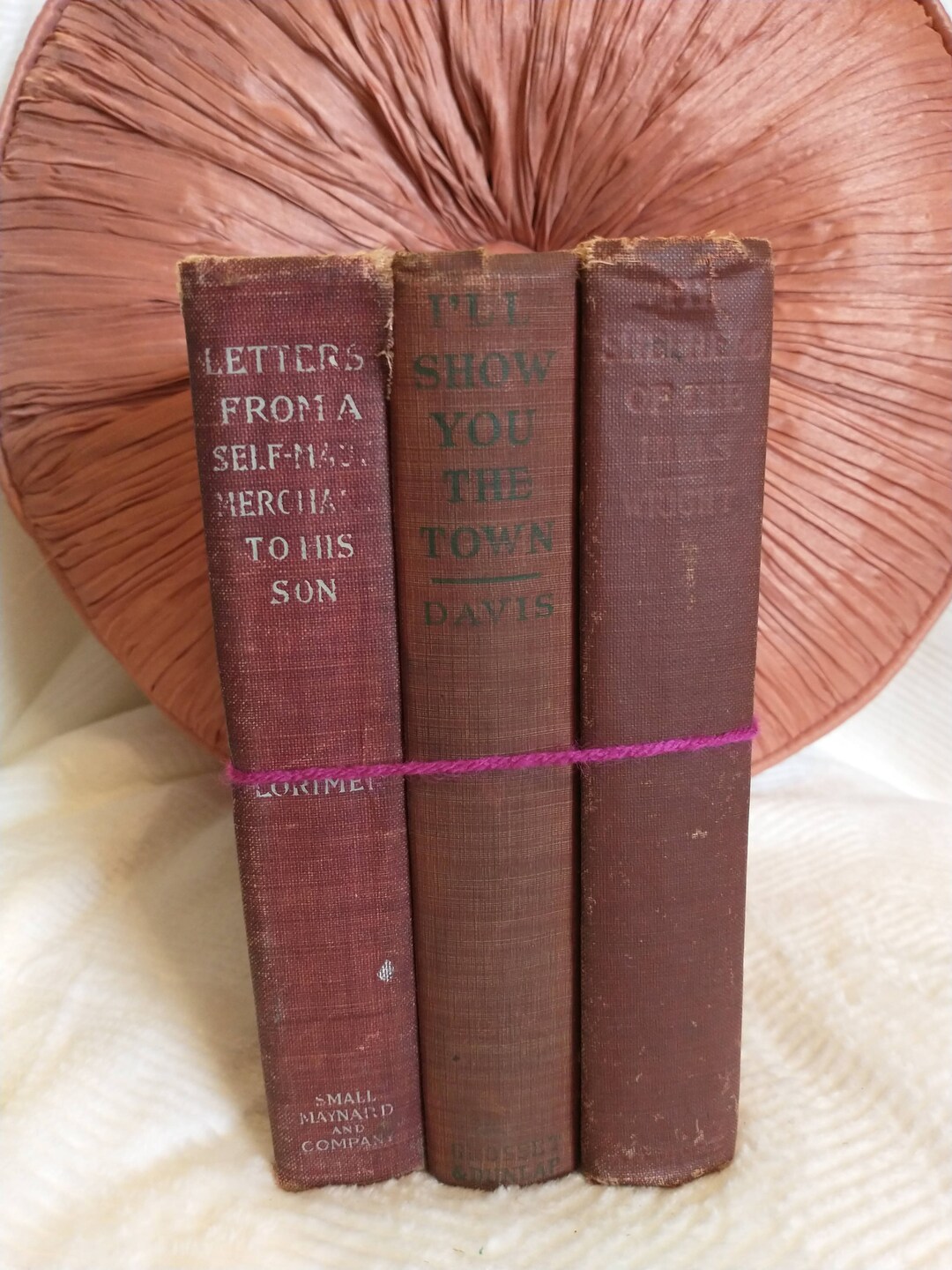 Antique Book Stack Decor | Vintage Red/burgundy Colored Stack of Books ...