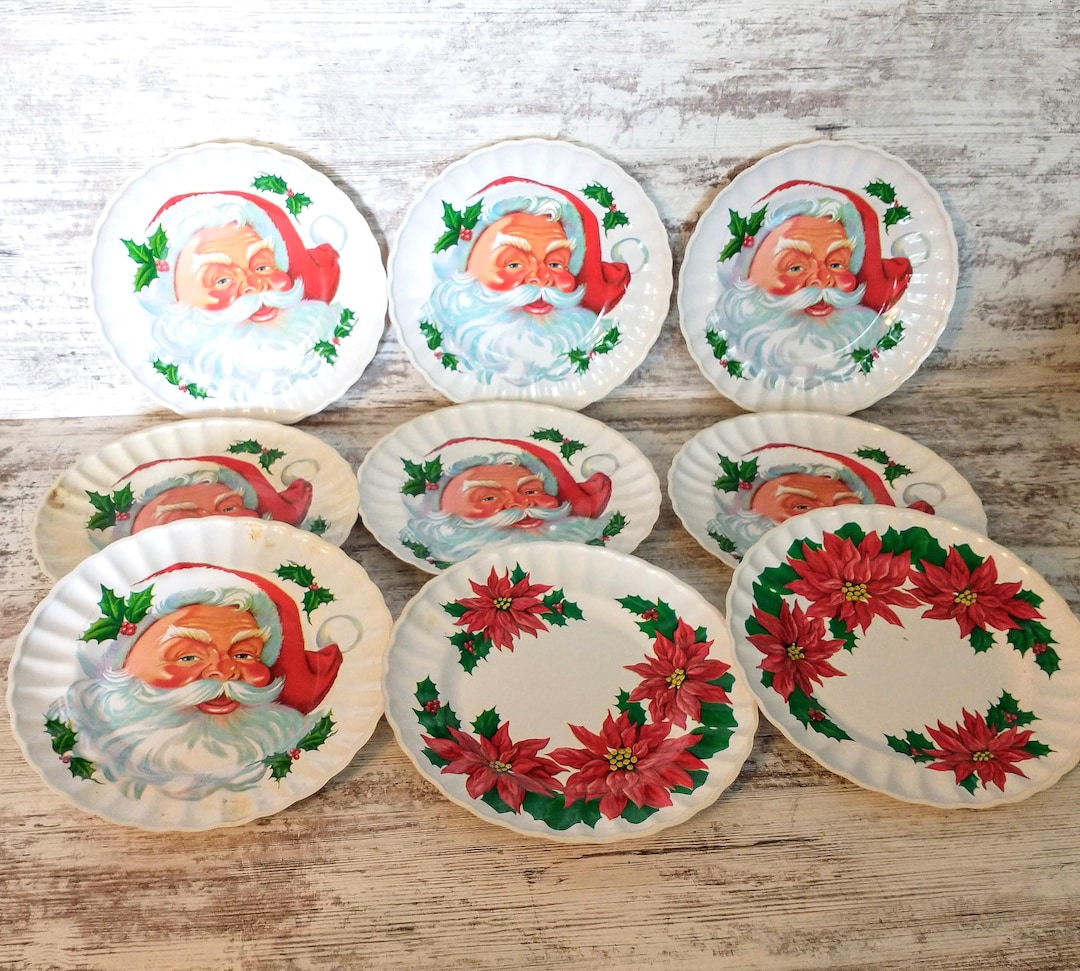 Vintage Christmas Plates: Santa & Poinsettia Plastic Plates - Etsy