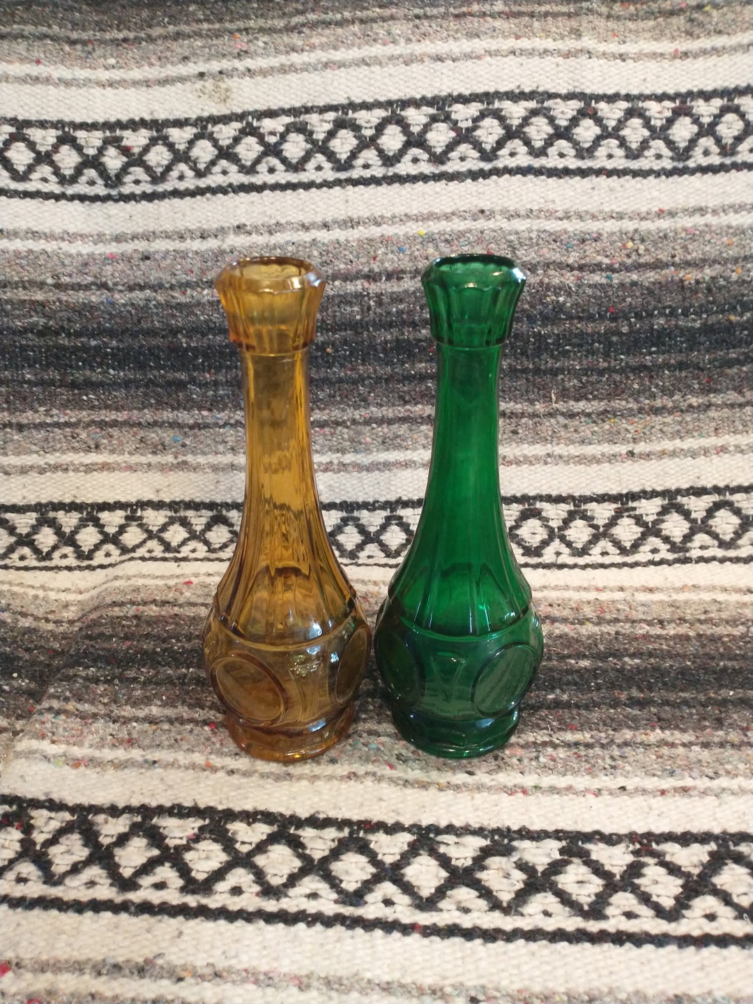 1970s Wheaton Glass Bullseye 9" Vase Pair | Amber Glass 9" Wheaton Vase ...