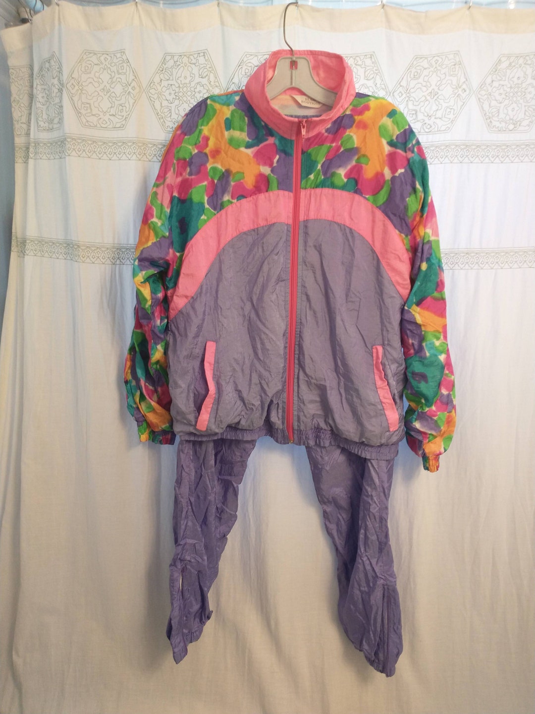 Vintage 80s Windbreaker Track Suit: Pastel Floral Jacket & Pants - Etsy