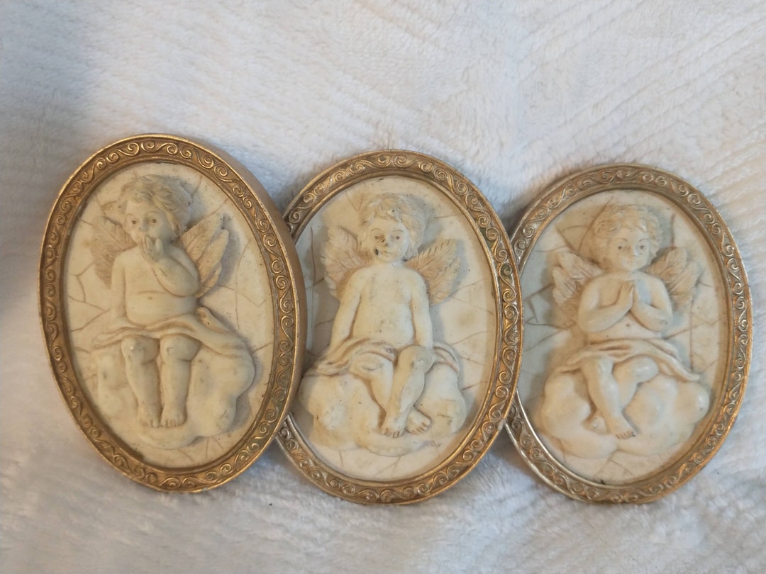 Resin Angel Cameos | Vtg Angel Set of 3 | Vintage Resin Gold & Cream ...