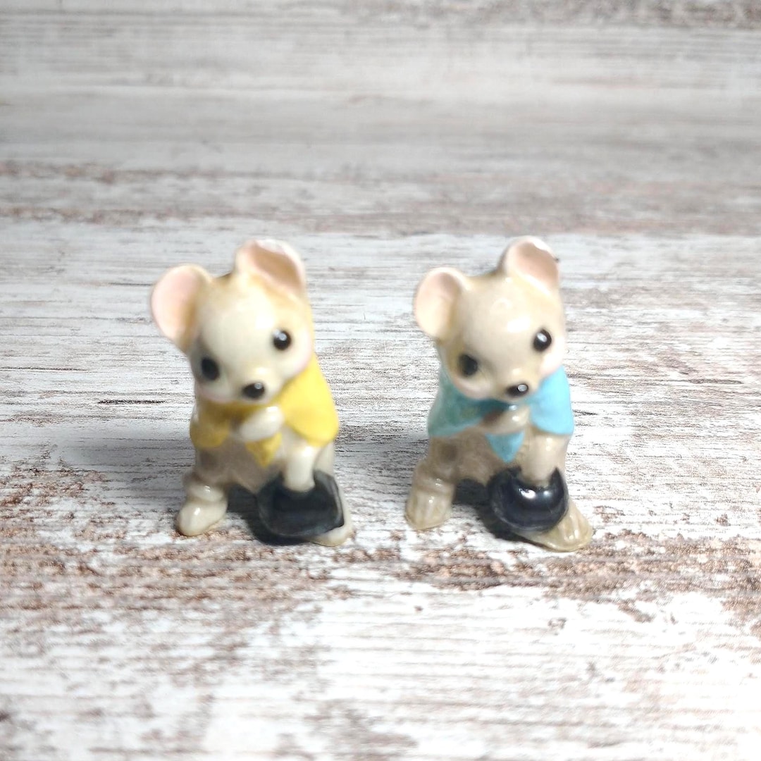 Vintage Miniature Mice Figurines: Hand-painted Ceramic Mice With Shawls ...