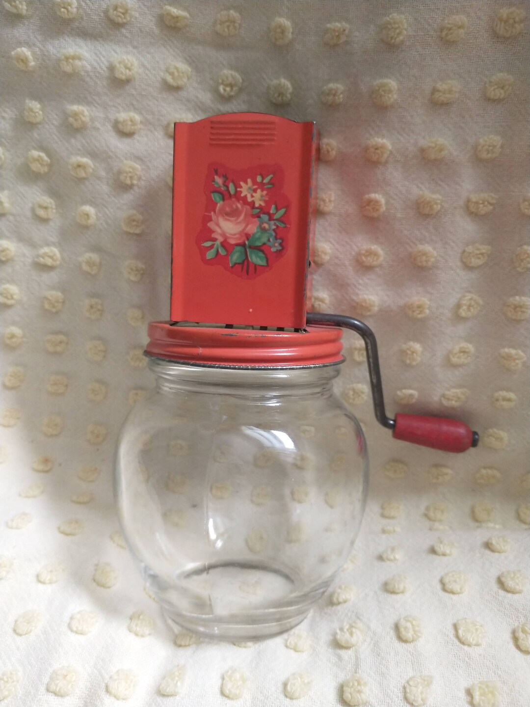 Red Floral Nut & Food Chopper | Vintage Food Chopper | Vintage Metal ...