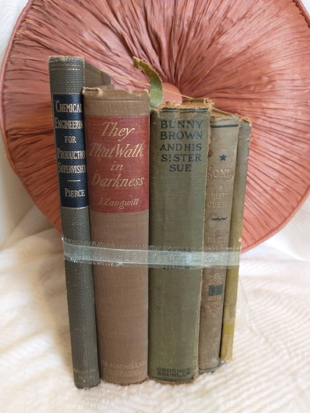 Antique Book Stack Decor Vintage Shades of Green & Brown Stack of Books ...