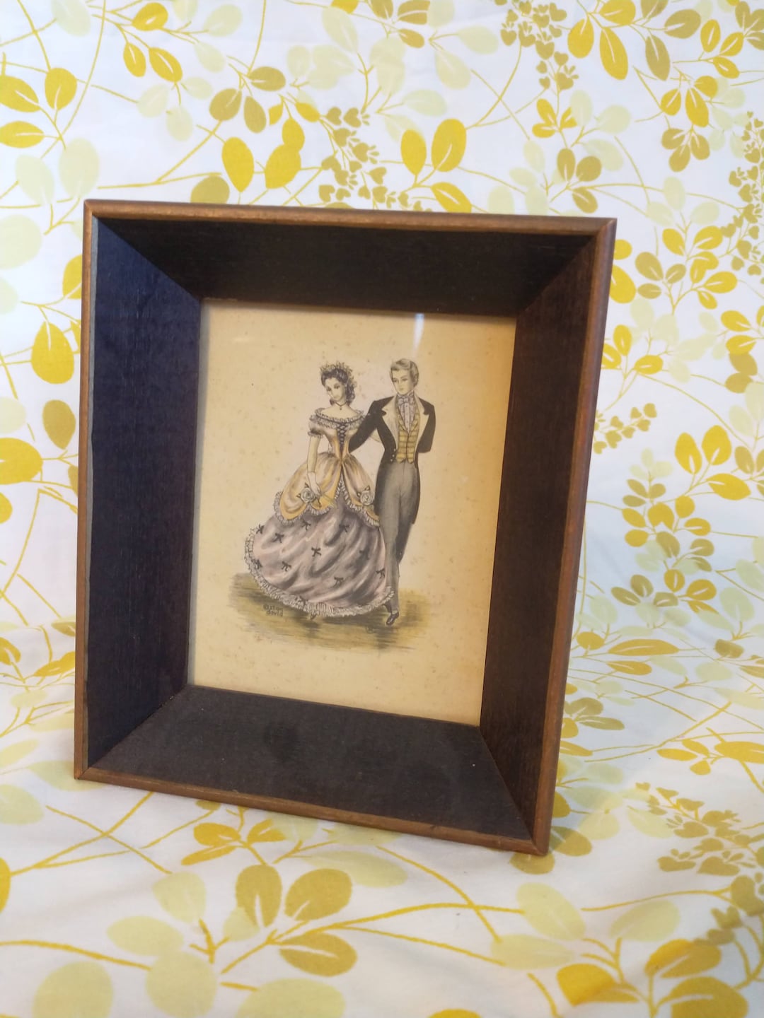 Signed Victorian Couple Line Drawing in Vintage Wood Frame - Etsy